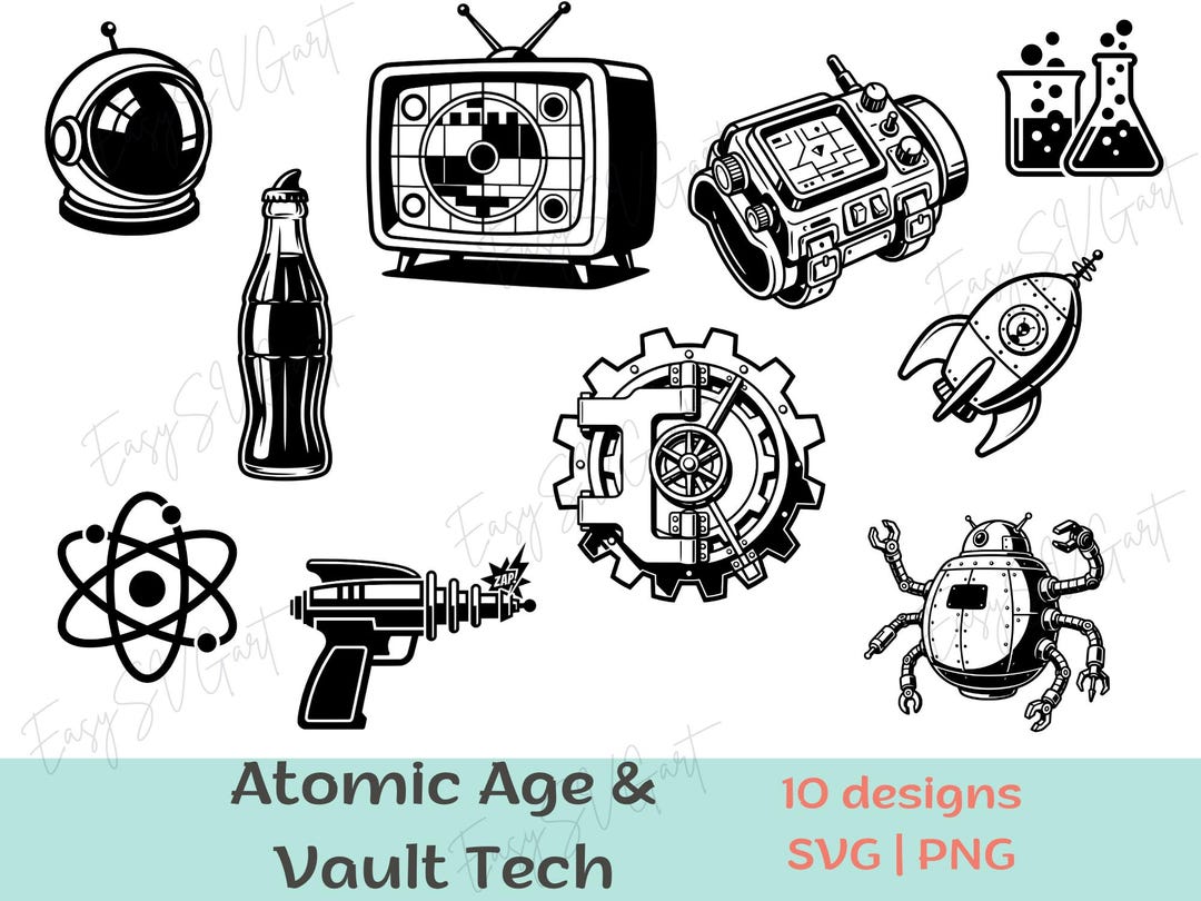 Atomic Age SVG Bundle | 10 Retro Sci-fi & Vault Tech Designs | 50s Ray ...