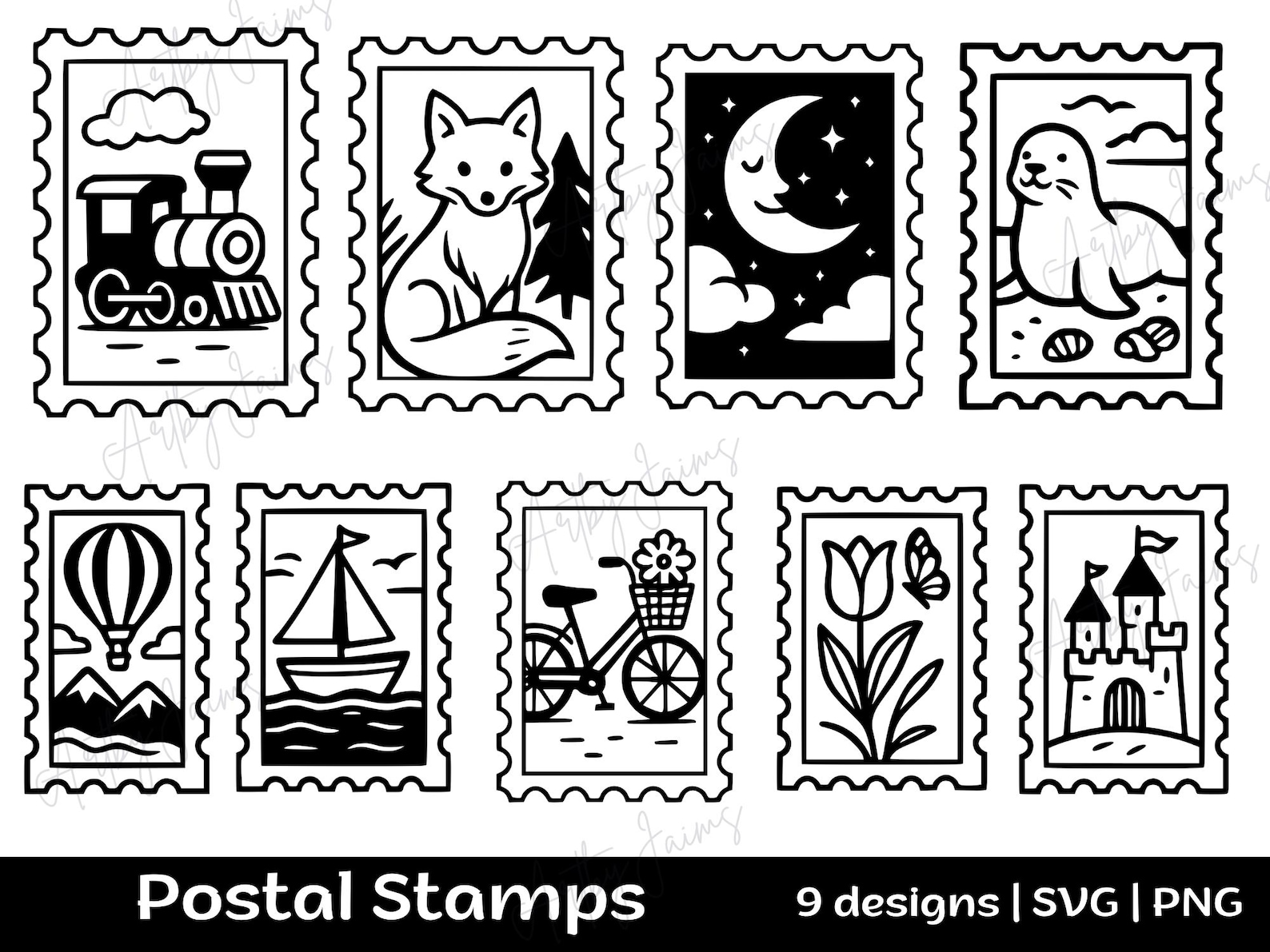 Postal Stamp SVG Bundle – 9 Cute Travel & Nature Designs | Vintage ...