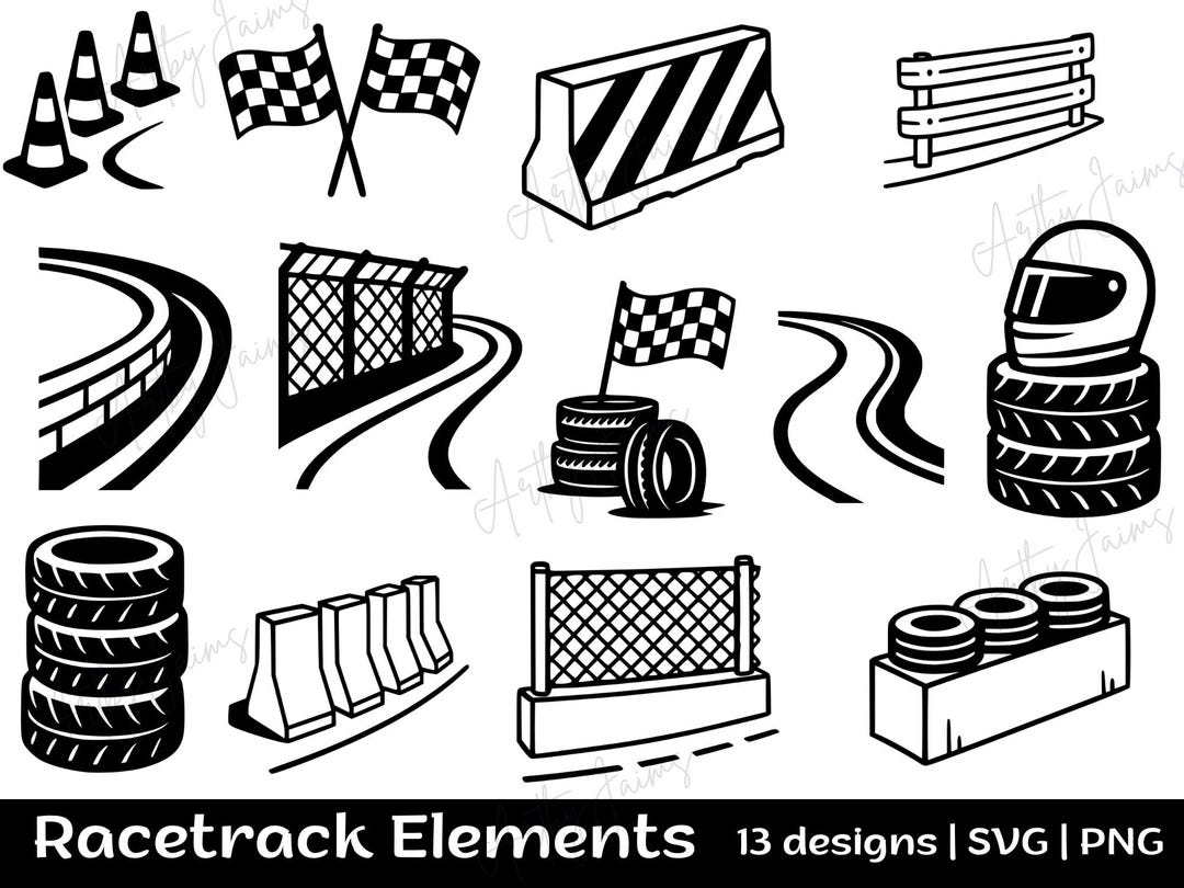 Racetrack Elements SVG Bundle – 13 Race Track Clipart Designs for ...