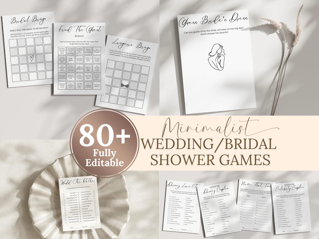 Wed Games Bridal Shower Games Minimalistic Bridal Shower Bundle Game ...