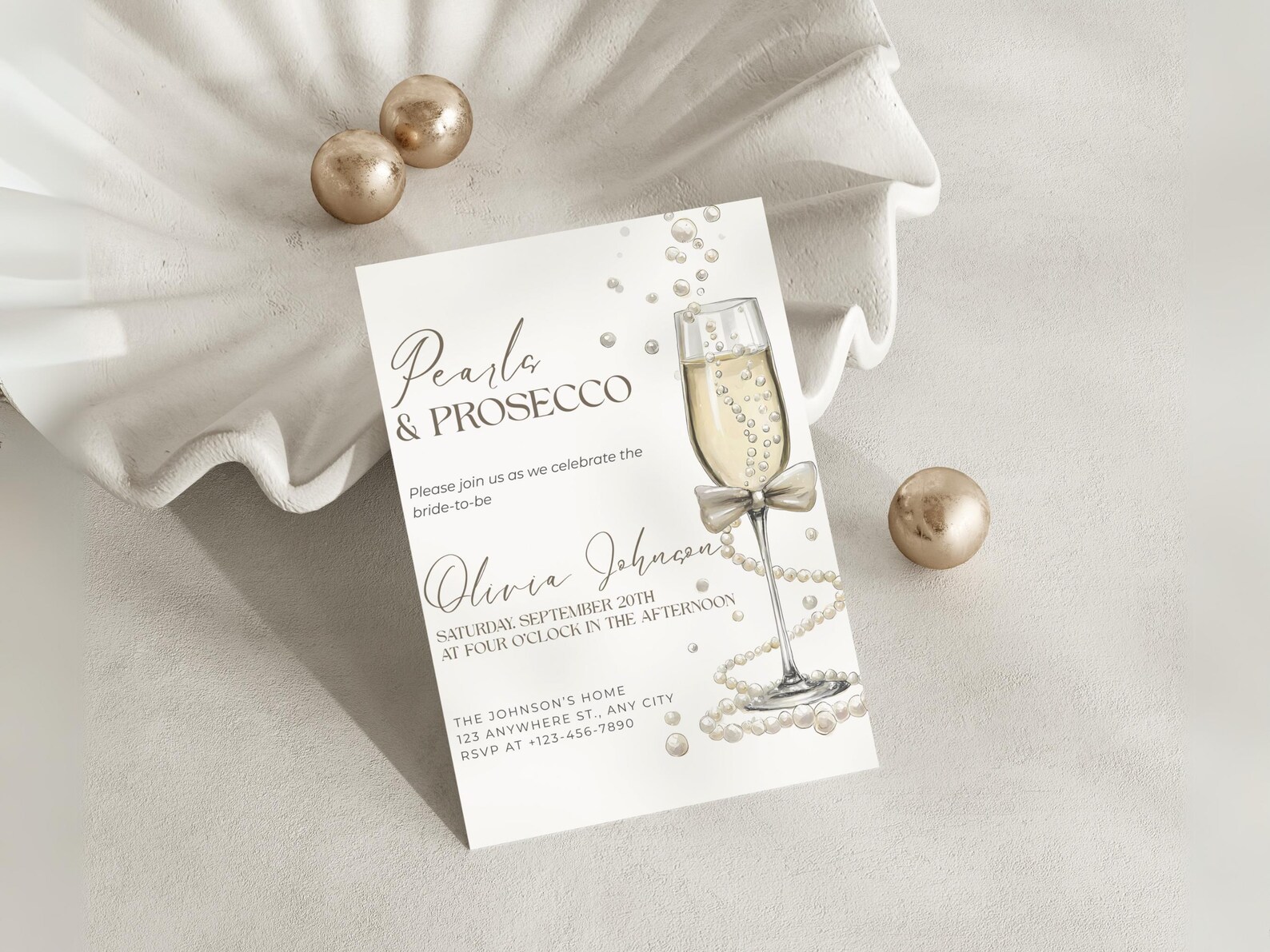 Pearls and Prosecco Bridal Shower Invite Editable Template for Bridal ...