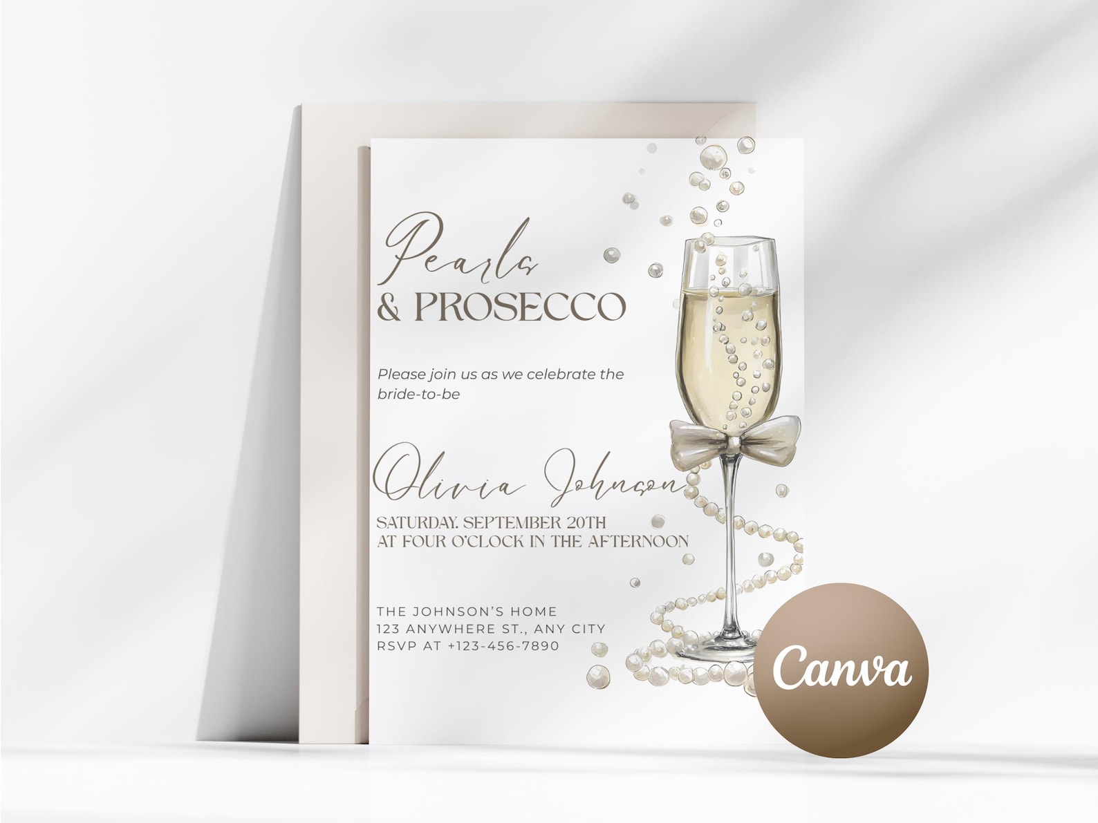 Pearls and Prosecco Bridal Shower Invite Editable Template for Bridal ...