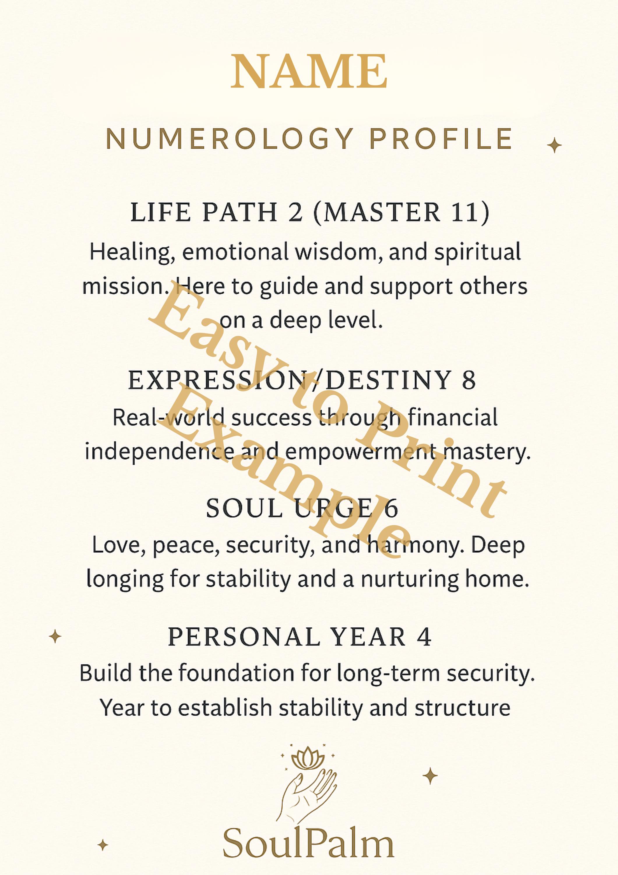 Personalised Numerology Chart PDF, Life Path, Soul Urge, Destiny ...