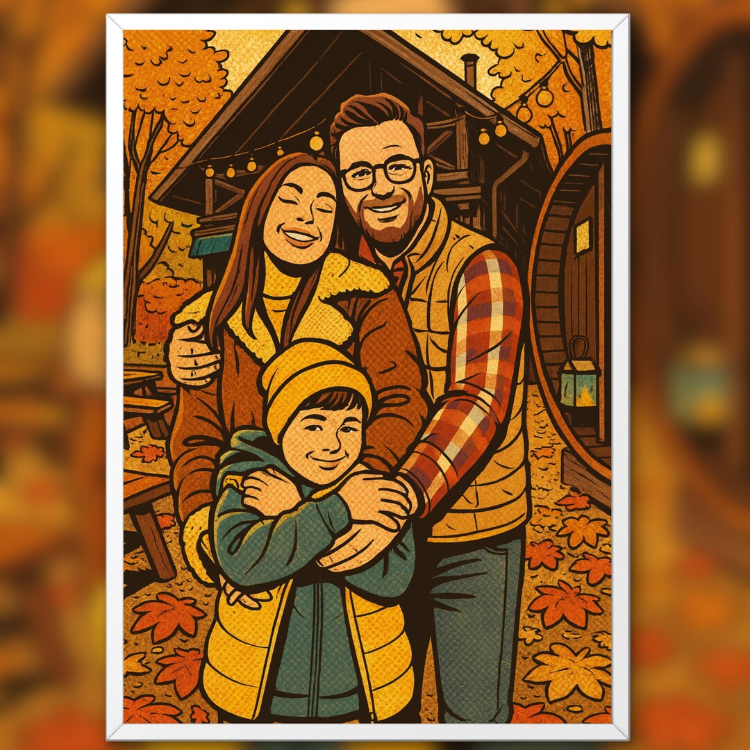 Autumn Pop Art Portrait From Photo – Custom Vintage Family Illustration ...