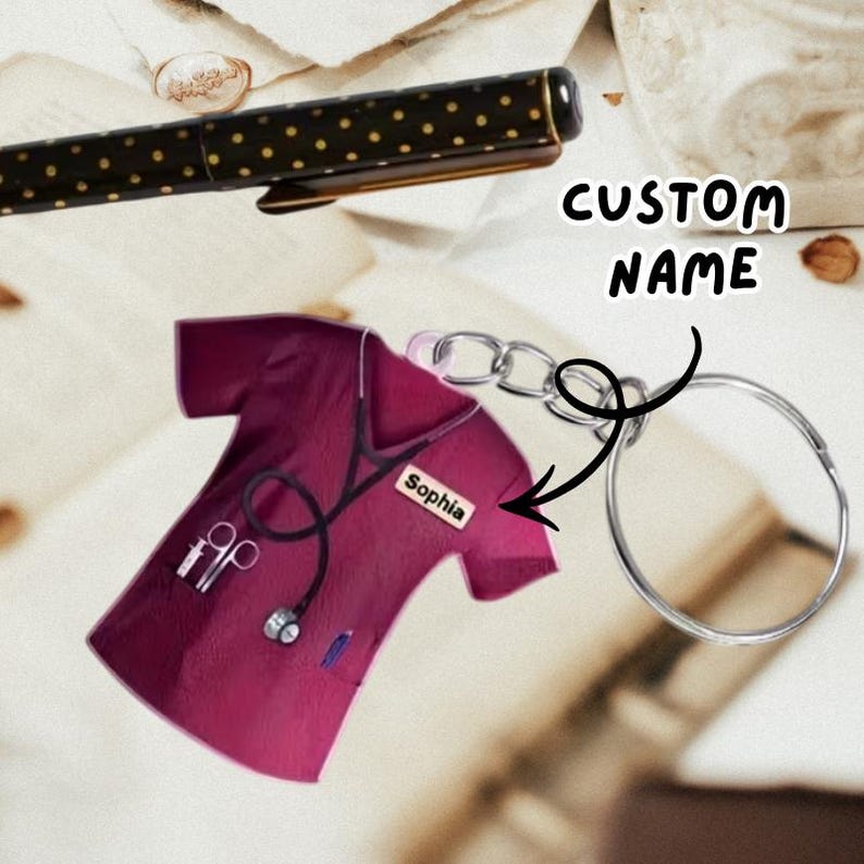 Personalized Medical Scrubs Keychain, Nurse Stethoscope Design, Custom ...
