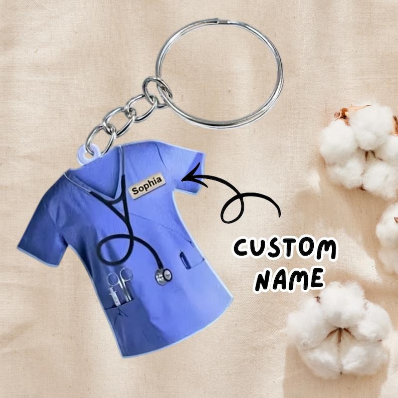 Personalized Medical Scrubs Keychain, Nurse Stethoscope Design, Custom ...