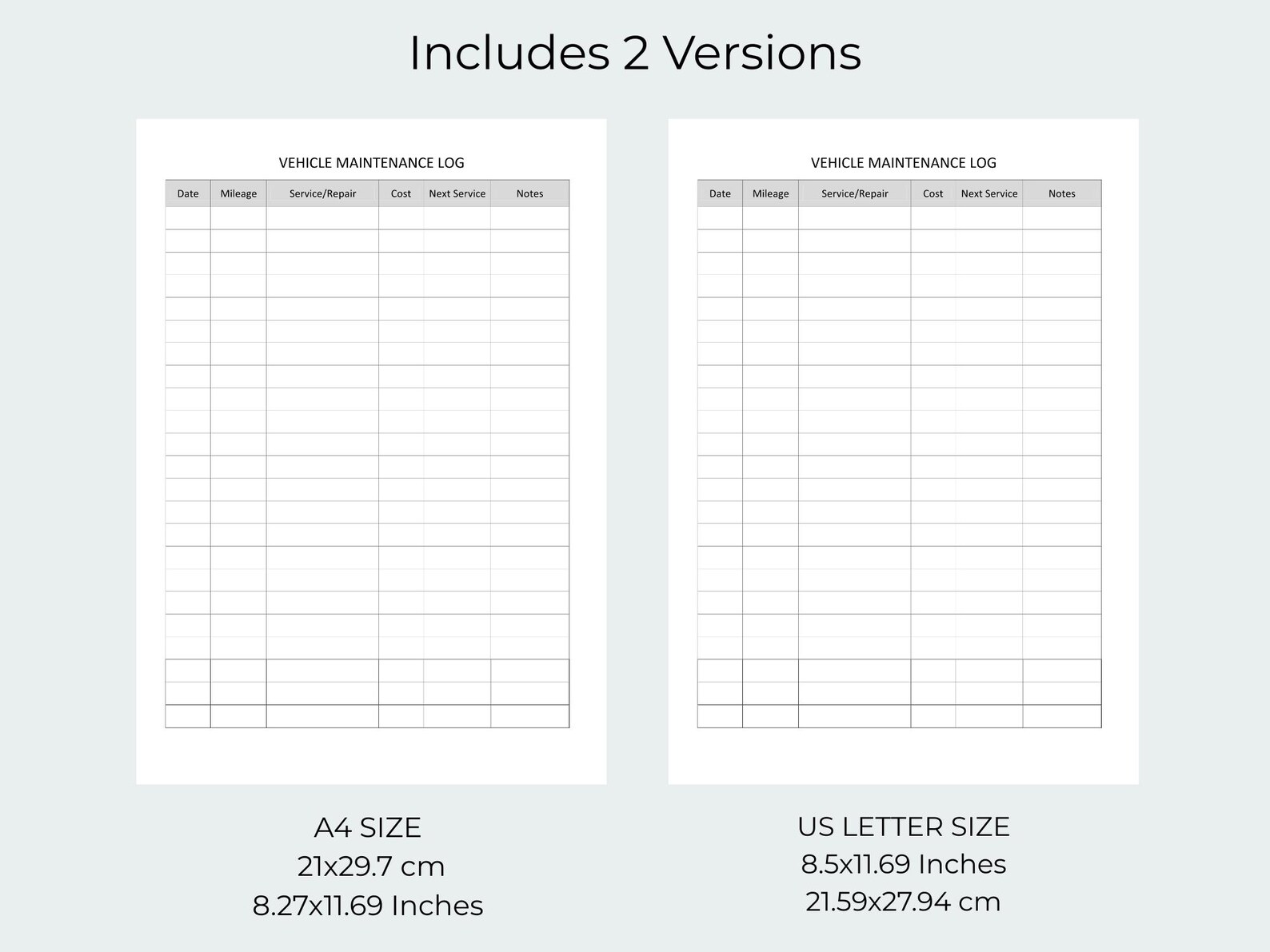Vehicle Maintenance Log Printable Car Service Record Auto Repair ...