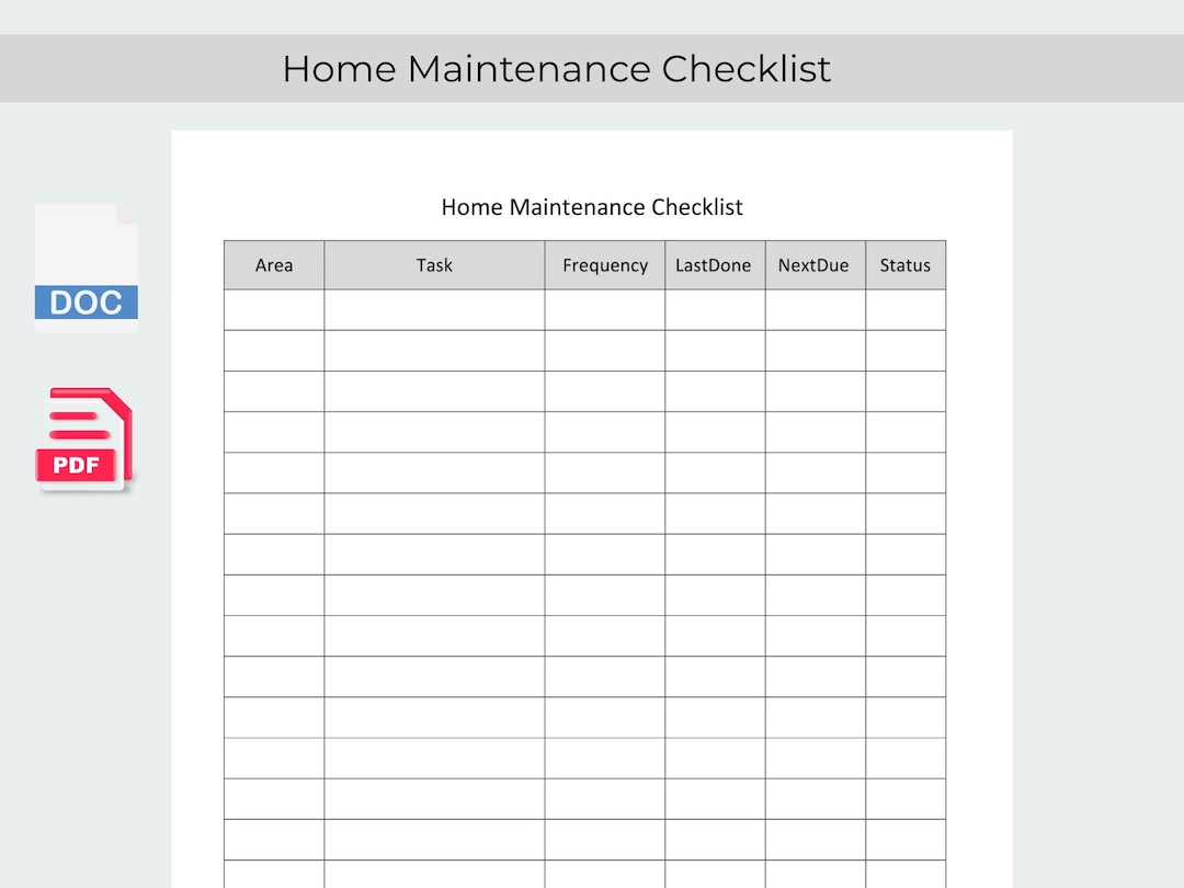 Home Maintenance Checklist | Printable Monthly & Yearly Planner (PDF ...