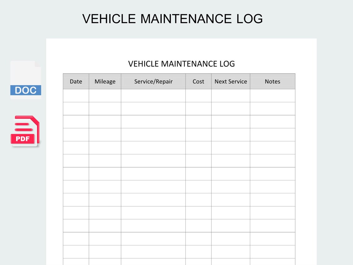 Vehicle Maintenance Log Printable Car Service Record Auto Repair ...