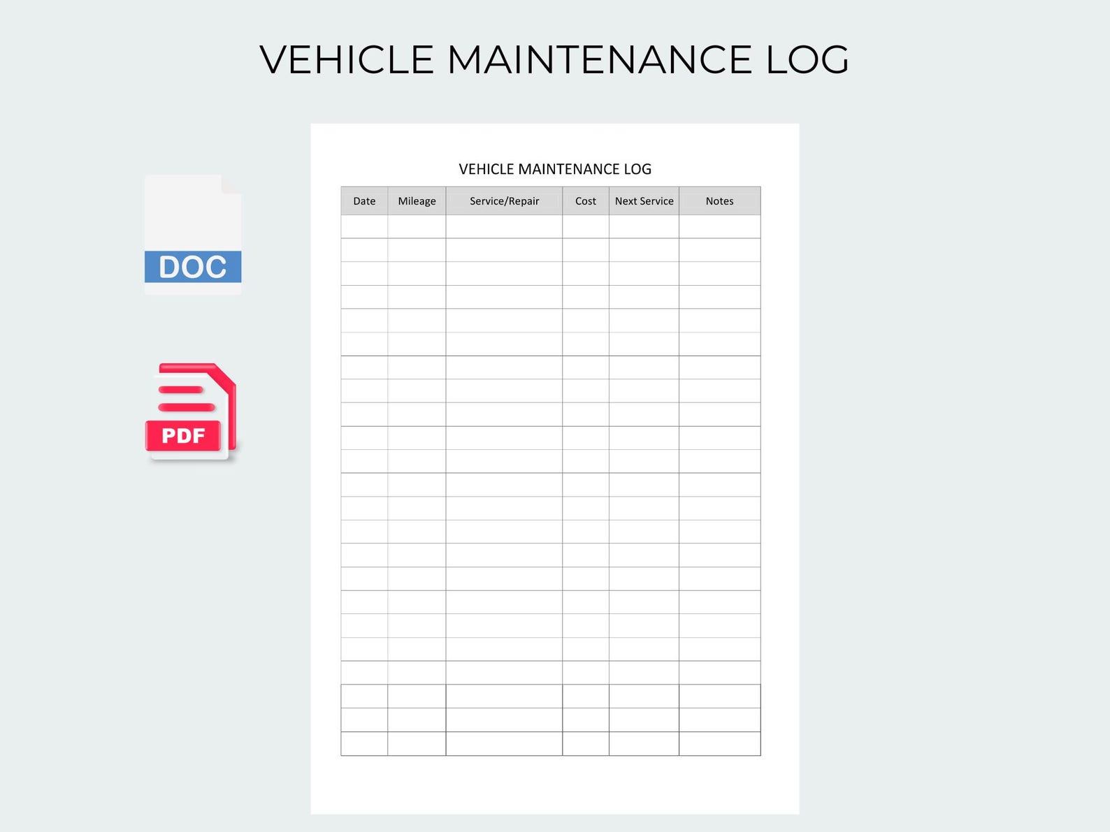 Vehicle Maintenance Log Printable Car Service Record Auto Repair ...