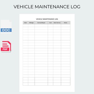 Vehicle Maintenance Log Printable Car Service Record Auto Repair ...