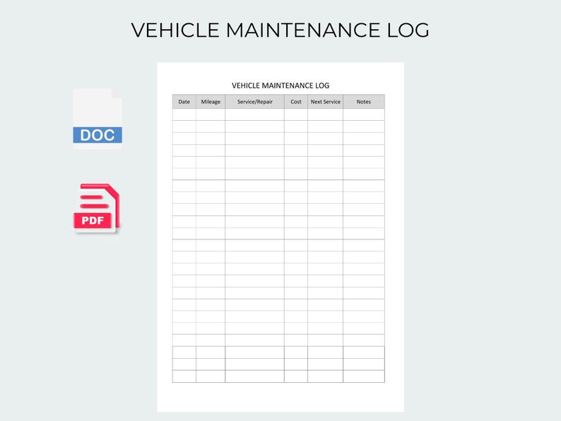 Vehicle Maintenance Log Printable Car Service Record Auto Repair ...