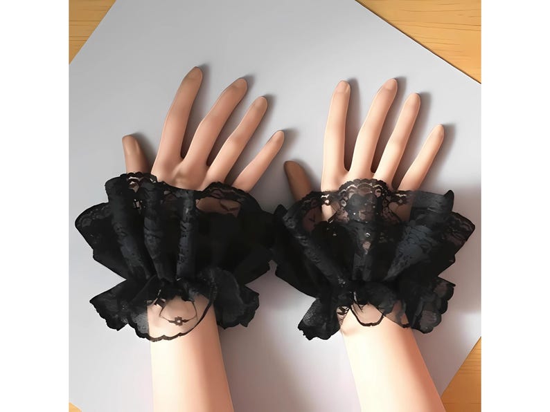 Detachable Wrist Cuffs, Black Bracelet Cuff, Embroidered Lace Cuffs ...