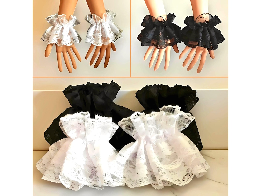 Detachable Wrist Cuffs, Black Bracelet Cuff, Embroidered Lace Cuffs ...