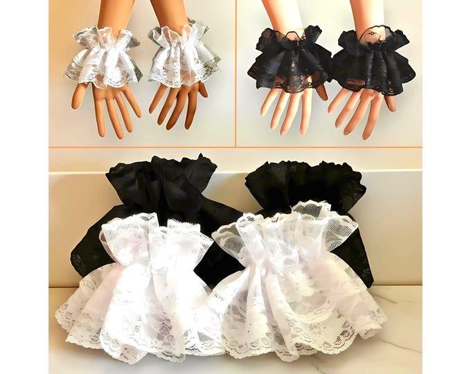 Frilly Cuffs Black Spot Tulle, Net Pair Wrist Ruffle, Steampunk ...