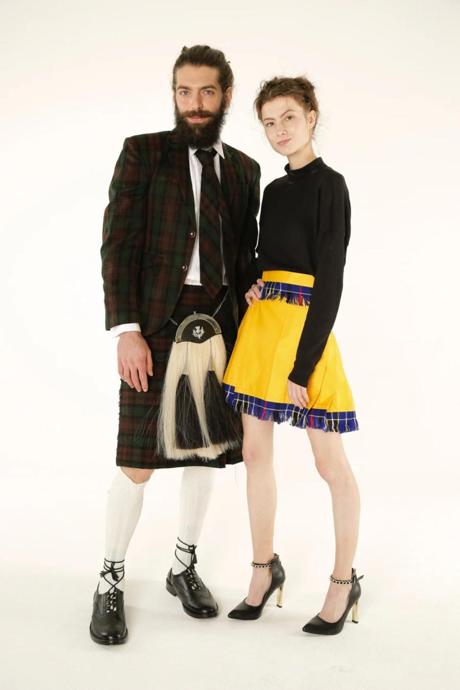 Yellow Pleated Mini Kilt: Tartan Fringe Trim, High Waist Wrap - Etsy