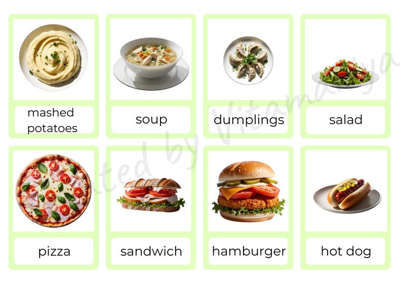 Printable English Flashcards – Food and Drinks – 55 Cards + Guide – ESL ...