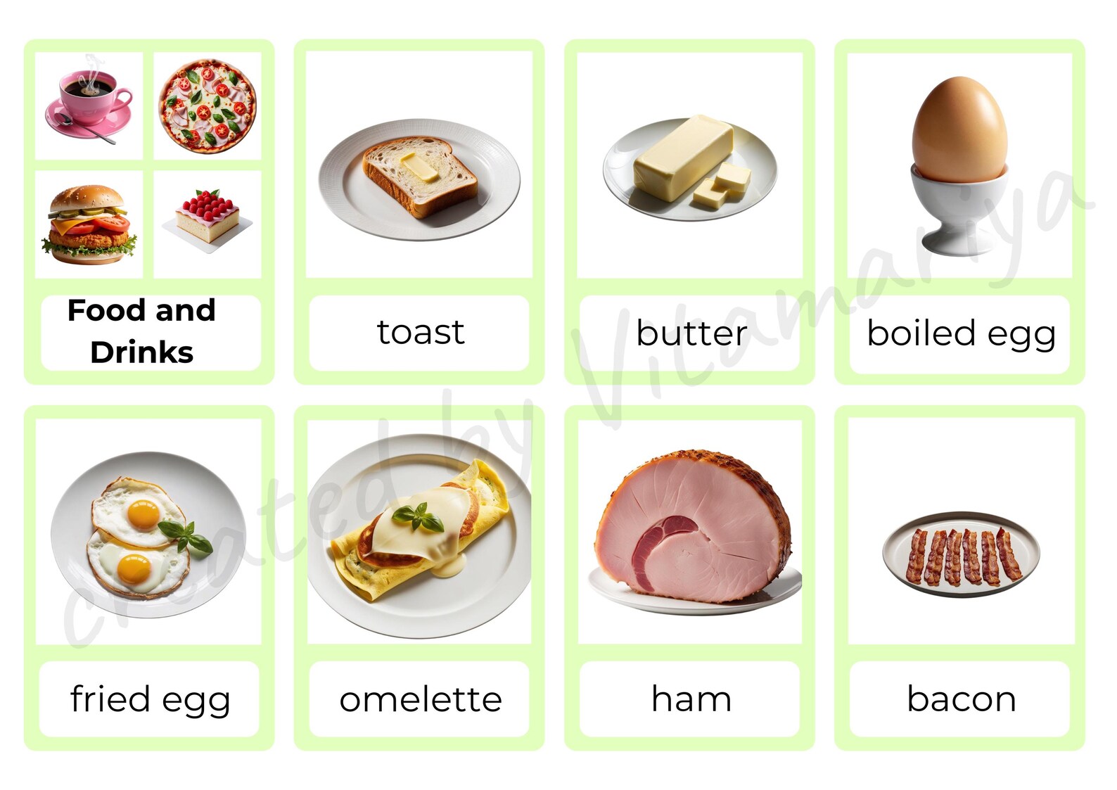 Printable English Flashcards – Food and Drinks – 55 Cards + Guide – ESL ...