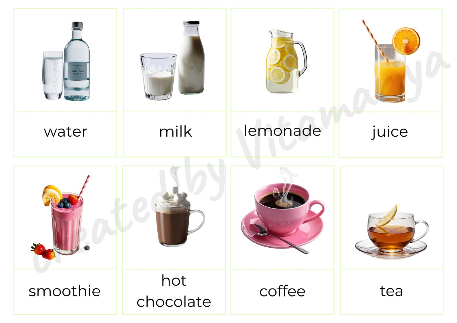 Printable English Flashcards – Food and Drinks – 55 Cards + Guide – ESL ...
