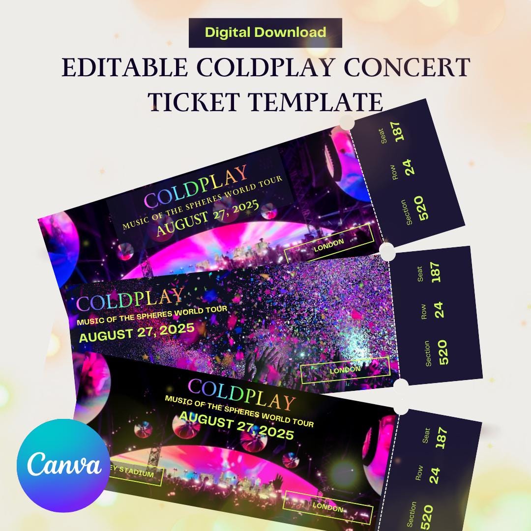 Editable Coldplay Concert Ticket Template – Custom Digital Concert Gift ...