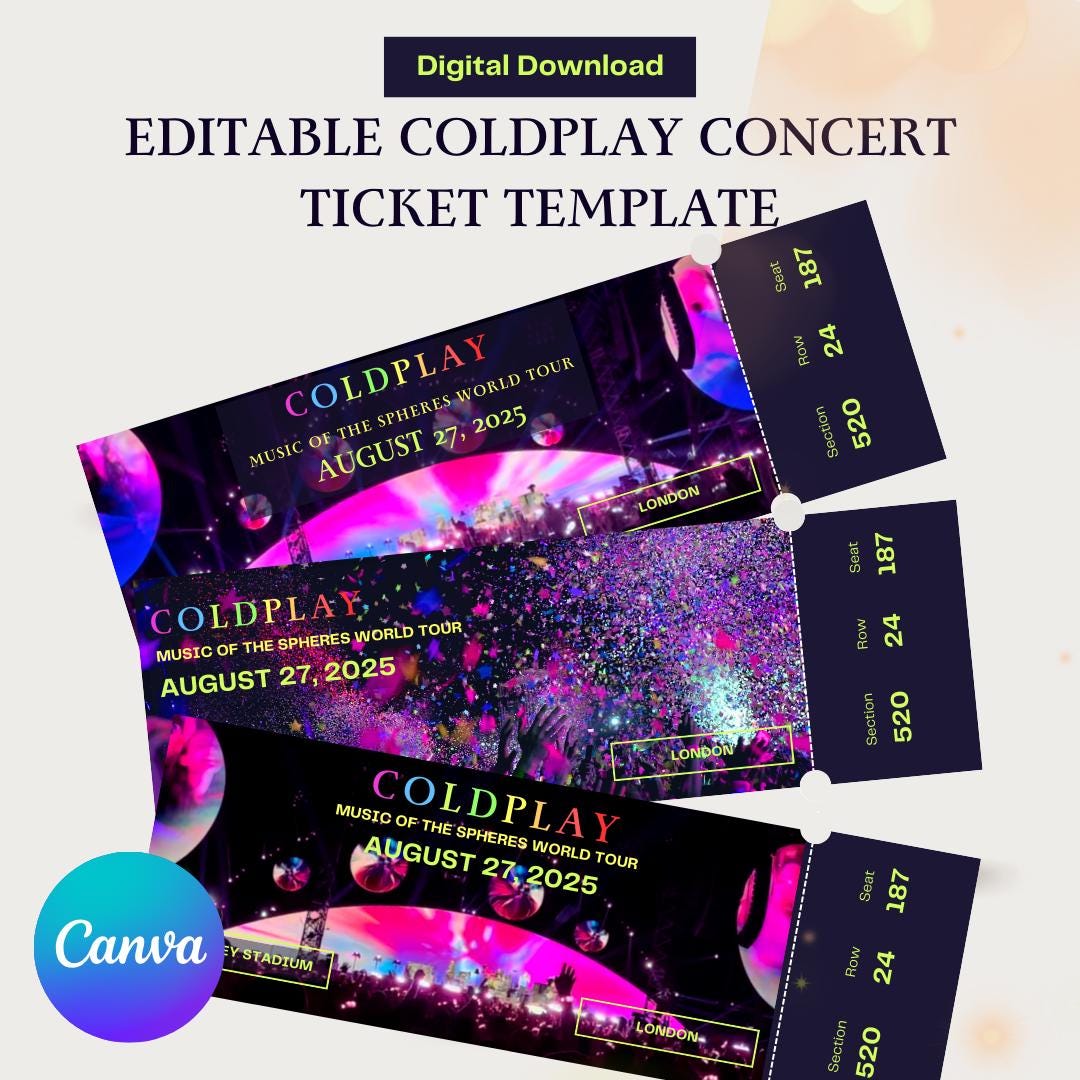Editable Coldplay Concert Ticket Template – Custom Concert Gift, DIY ...