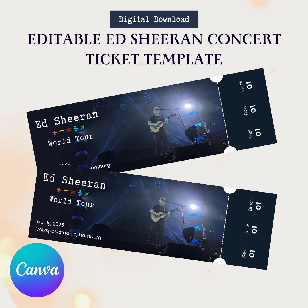 Editable Ed Sheeran Concert Ticket Template | Printable Souvenir Ticket ...