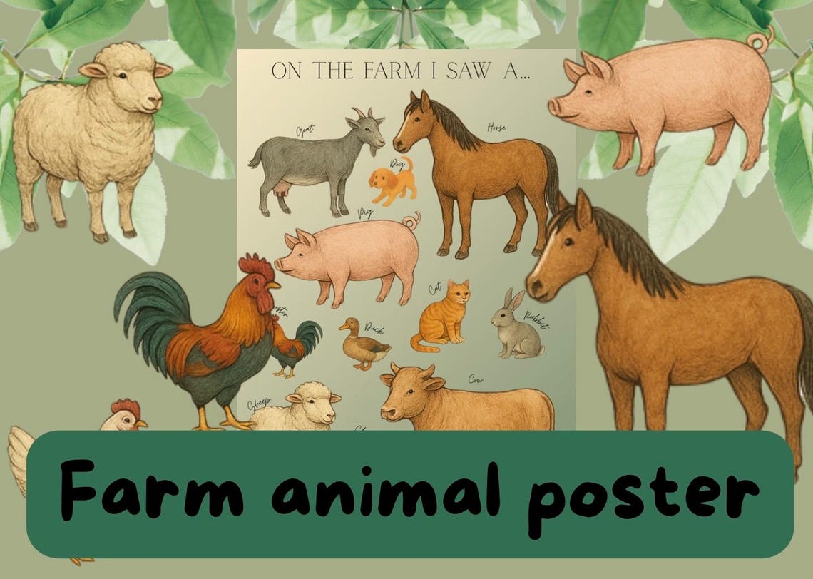 Farm Animal Printable Poster - Etsy