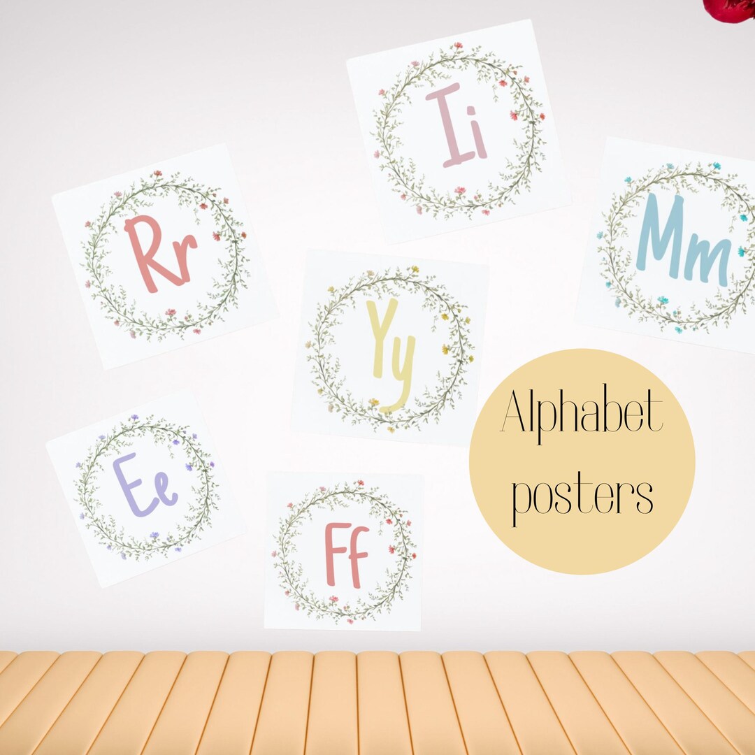 Floral Alphabet Poster Set | Pastel Letters Nursery Wall Art | A-Z ...