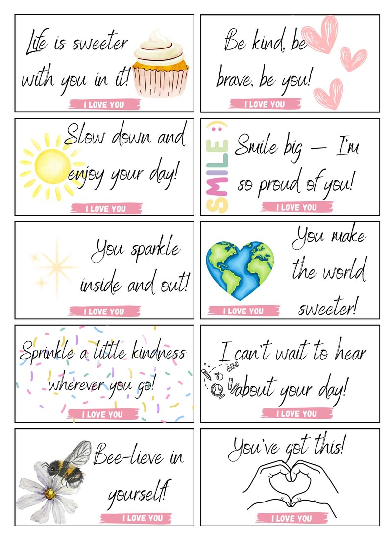 30 Printable Lunchbox Notes for Kids Encouraging, Cute & Fun Lunch Box ...