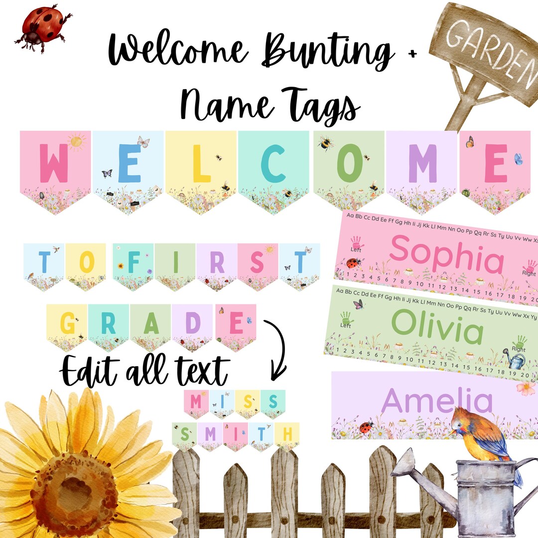 Editable Classroom Decor Bundle | Custom Banner Bunting & Desk Name ...