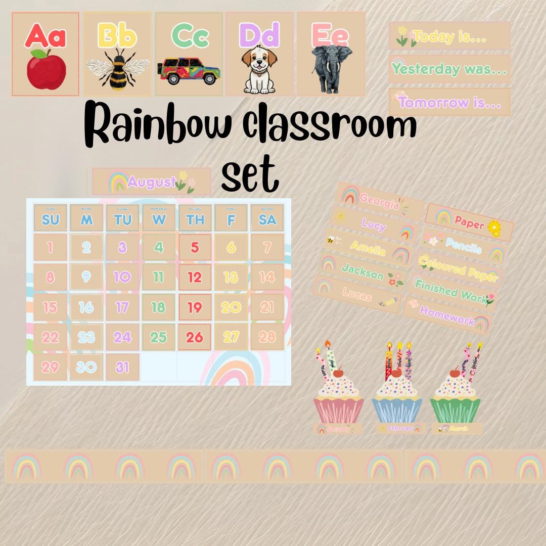 Pastel Rainbow Classroom Decor Set | Printable Display Pack (digital ...
