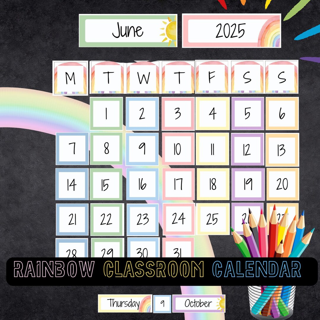 2026 Rainbow Calendar Printable, Classroom Wall Calendar, Colorful ...