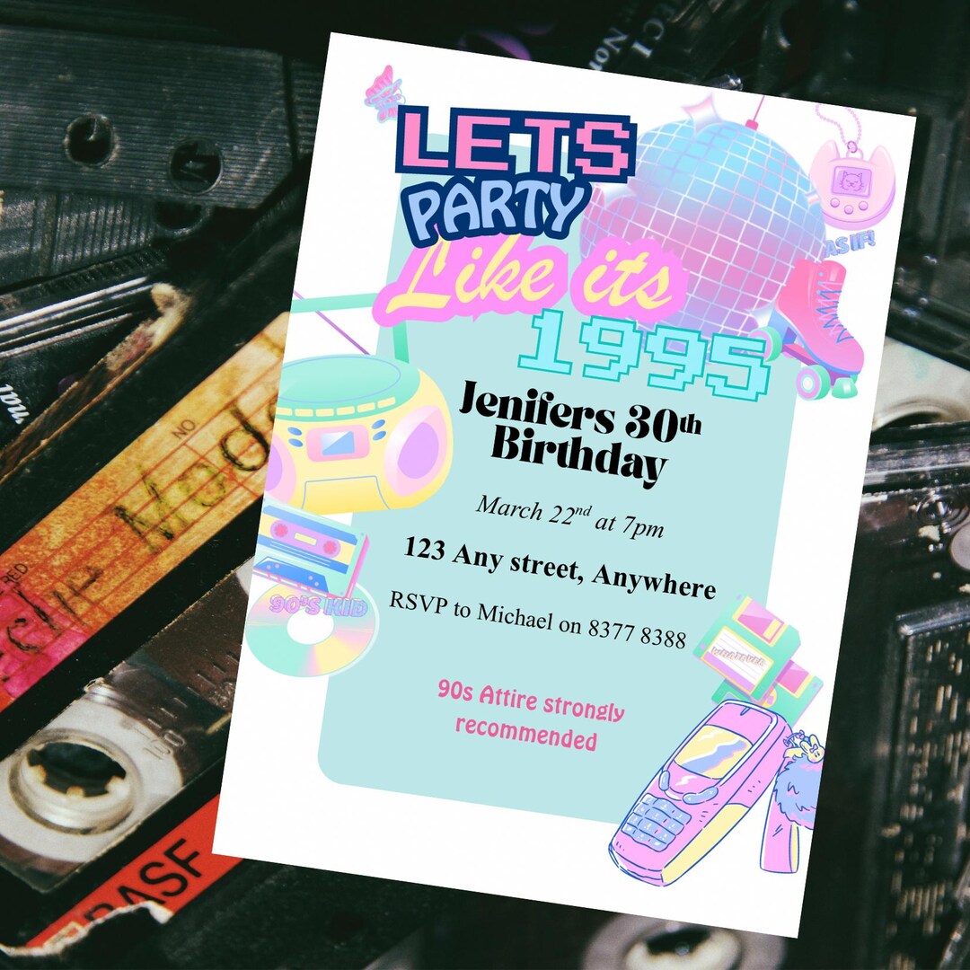 90s Party Invitation Editable | Retro Pastel Birthday Invite | 1990s ...