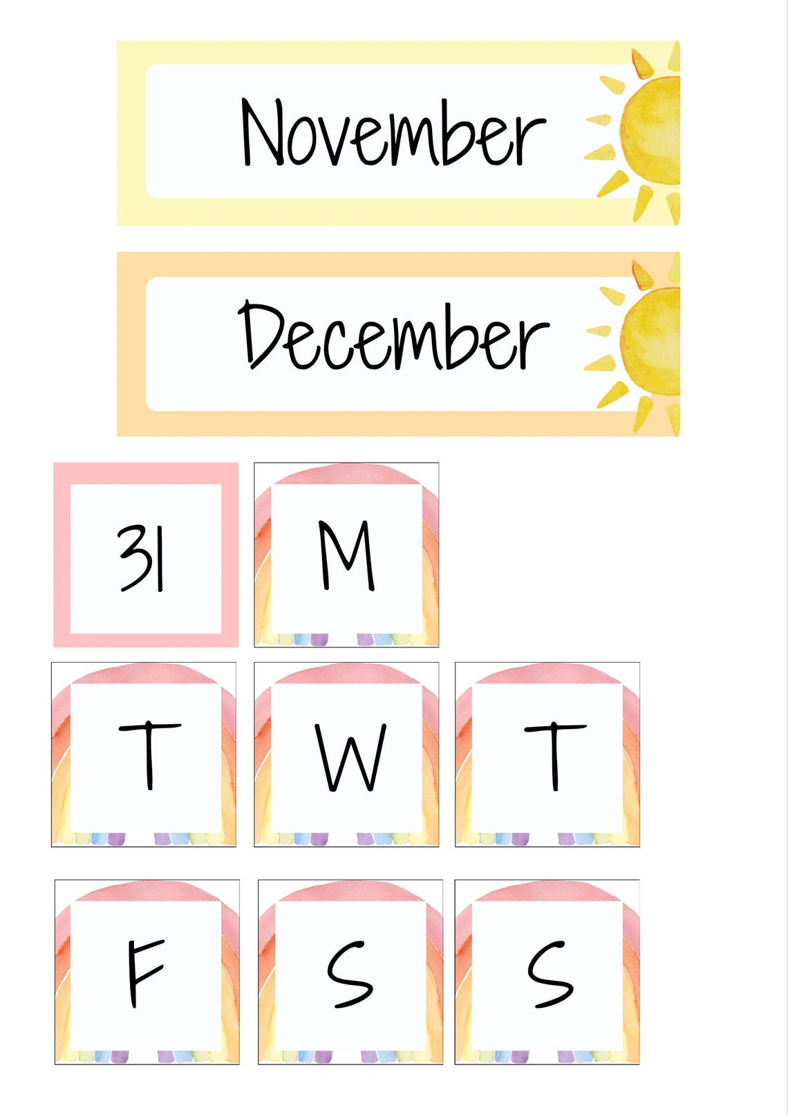 2025/ 2026 Printable Rainbow Calendar | Cute Colorful Yearly Planner ...