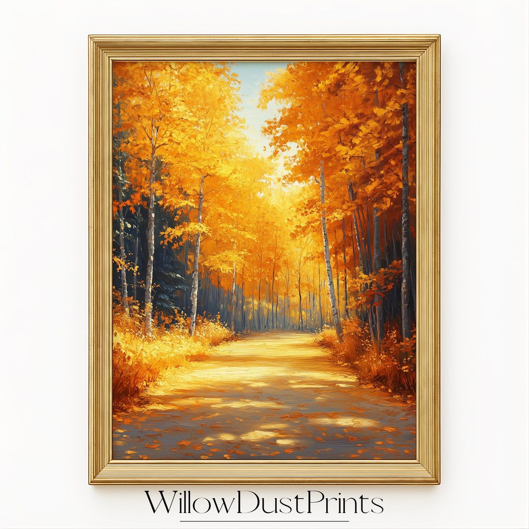 Rustic Printable Autumn Forest Path Art - Cozy Fall Landscape, Golden ...