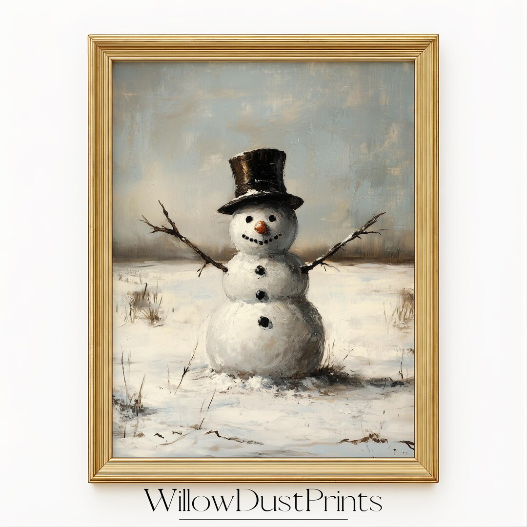 Rustic Winter Snowman Printable Wall Art - Vintage Cozy Painting ...