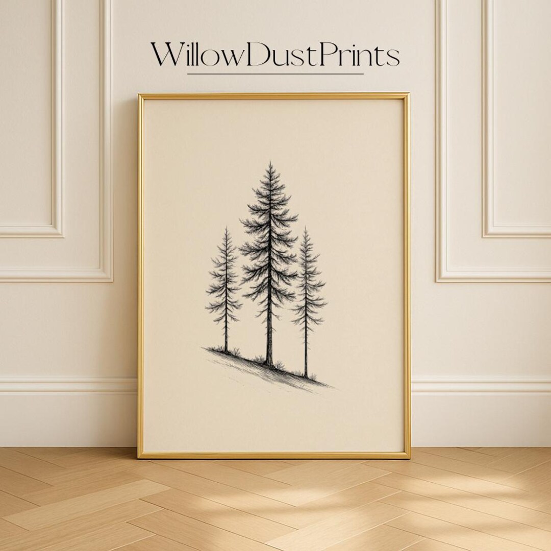 Minimalist Pine Tree Wall Art Printable, Fine Line Nature Drawing ...