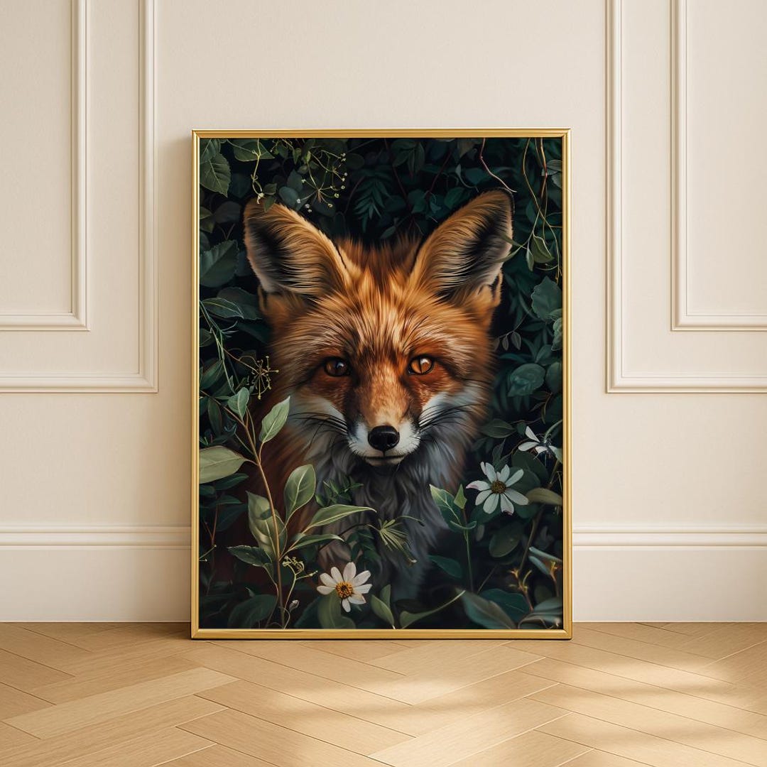 Woodland Fox Printable Wall Art, Rustic Forest Animal Decor Gift, Fox ...