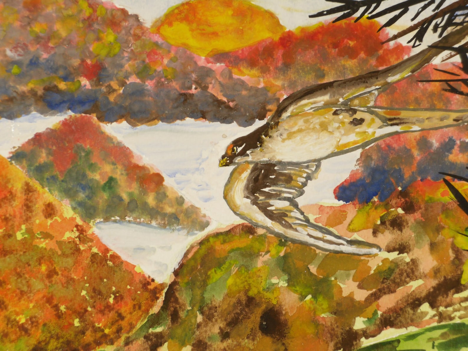 Mountains, Buffalo, Landscape, Fall Scene Watercolor Painting--autumn's ...