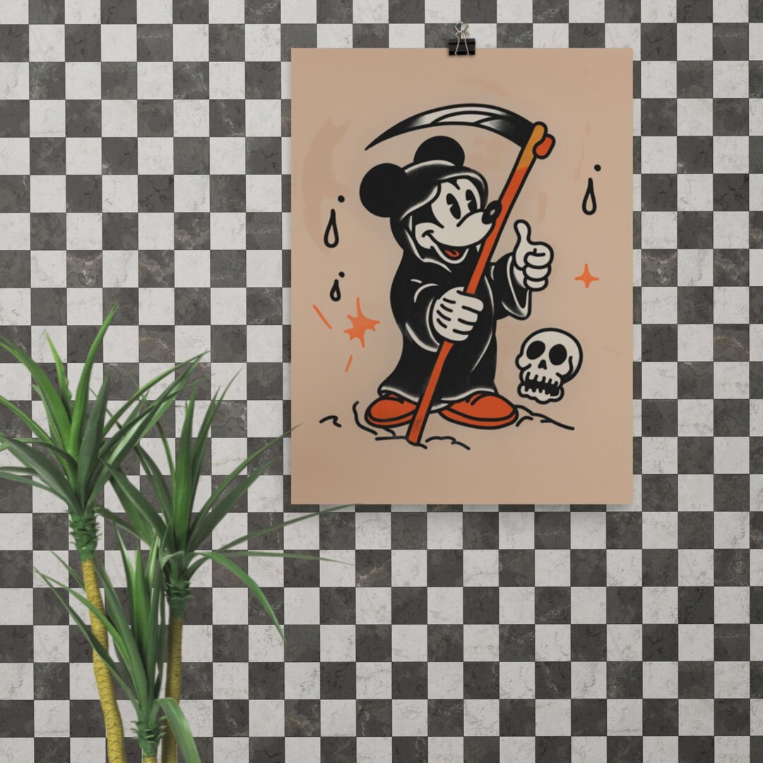 Mickey Mouse as the Grim Reaper Print – Traditional Tattoo Flash Style ...