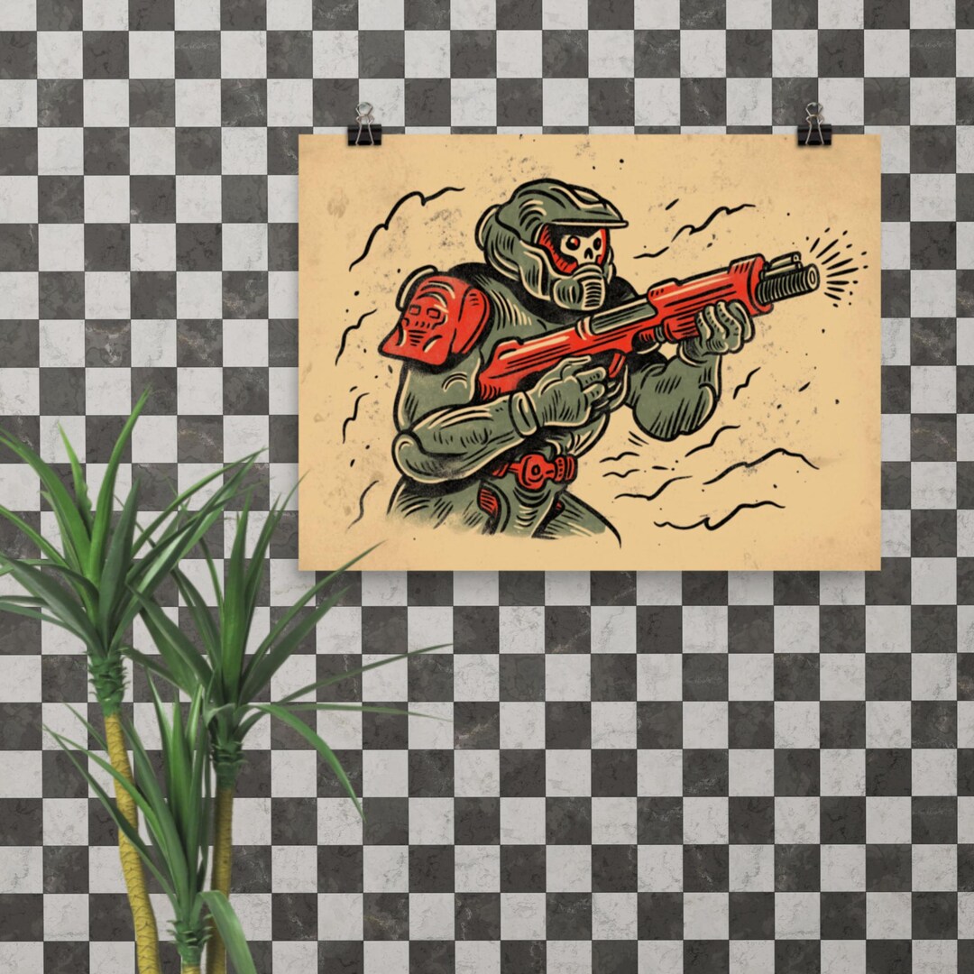 ODST Soldier Art Print – Traditional Tattoo Flash Style, Halo-inspired ...