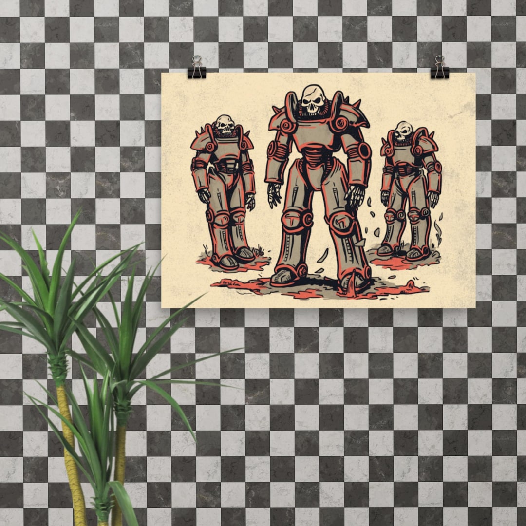 Fallout Ghoul Power Armor Print – Tattoo Flash Style Poster, Wasteland ...