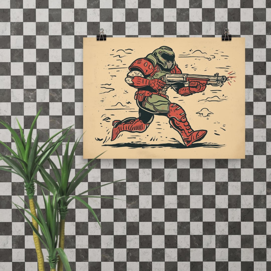 Doom Slayer Running & Gunning Art Print – Traditional Tattoo Flash ...