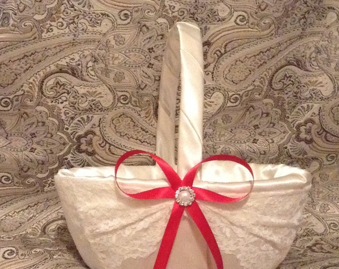 Wedding Flower Girl Large 10 Inch Basket Ivory or White Color Custom ...