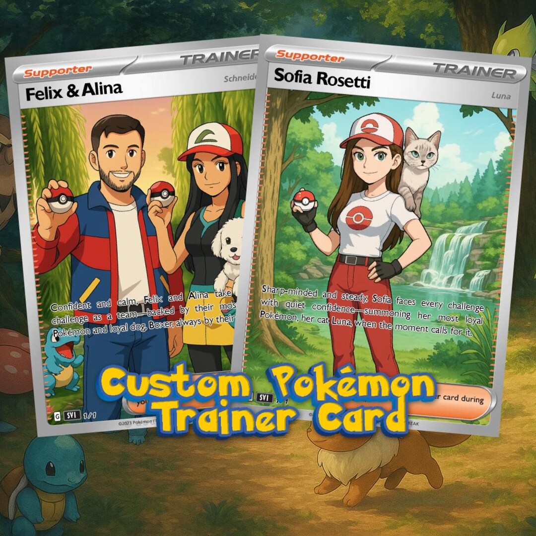 Custom Pokemon Trainer Card Portrait | Personalized Gift, Couple ...