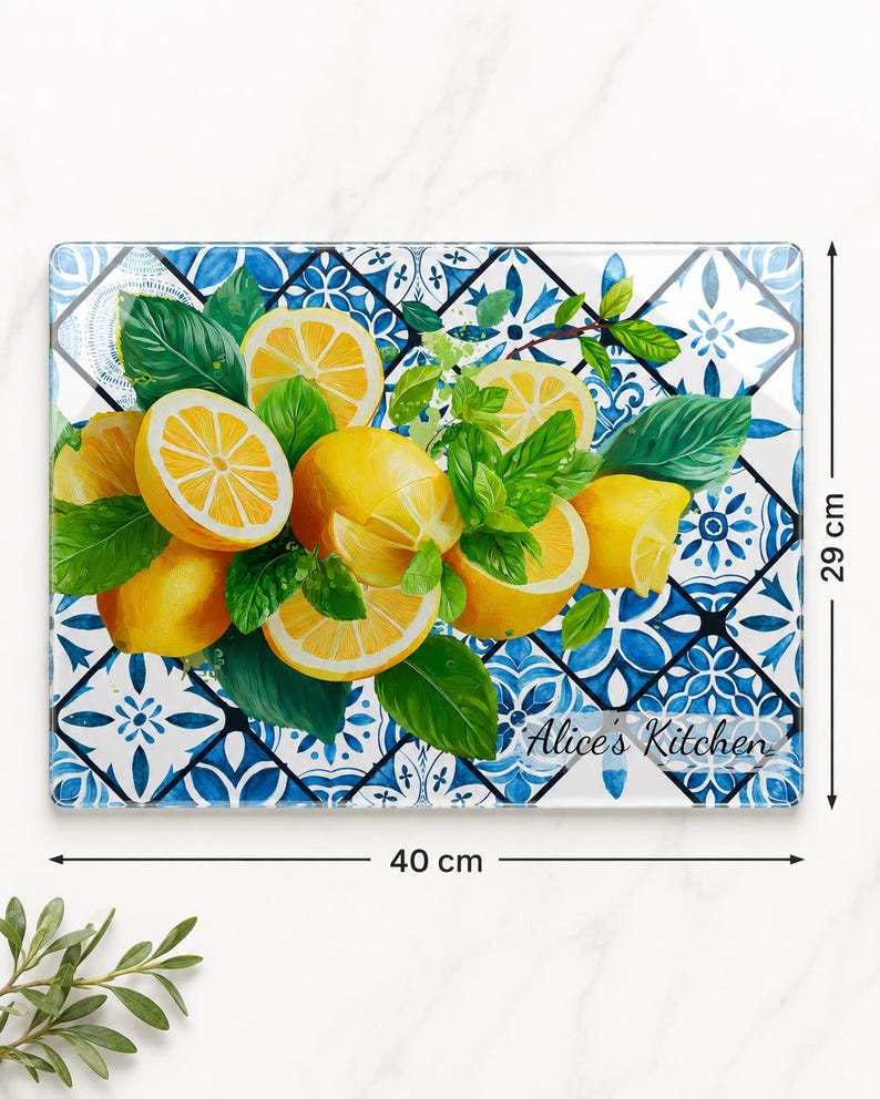 Personalized Glass Cutting Board | Lemon Mediterranean Kitchen Gift ...