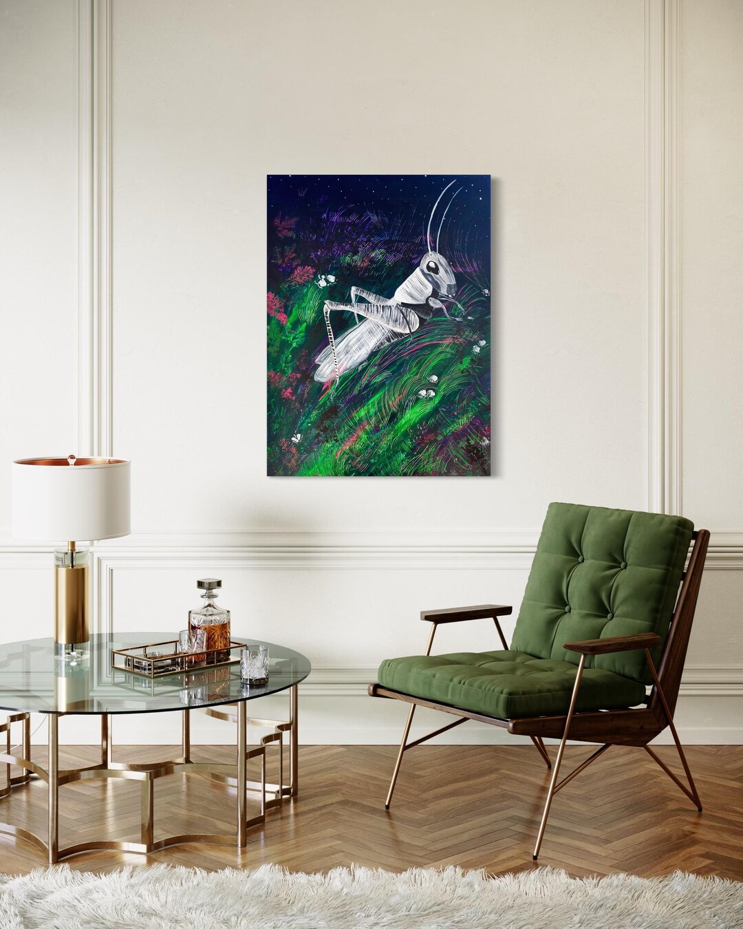 Glow-in-the-dark Grasshopper Painting: Original Insect Wall Art - Etsy