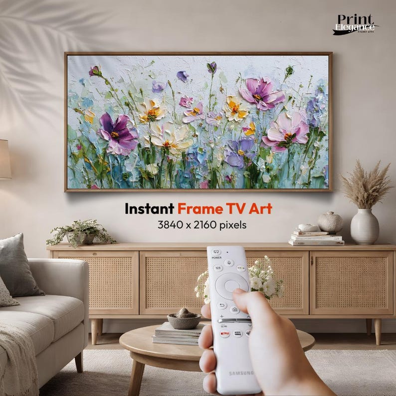 Abstract Spring Wildflower Frame TV Art, Oil Painting Meadow, Samsung ...