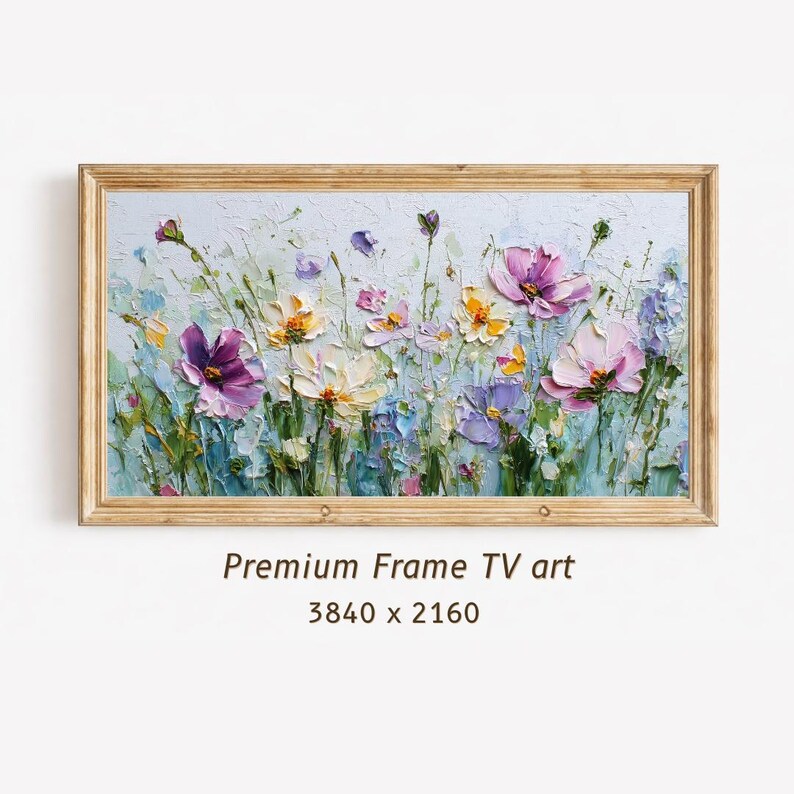 Abstract Spring Wildflower Frame TV Art, Oil Painting Meadow, Samsung ...