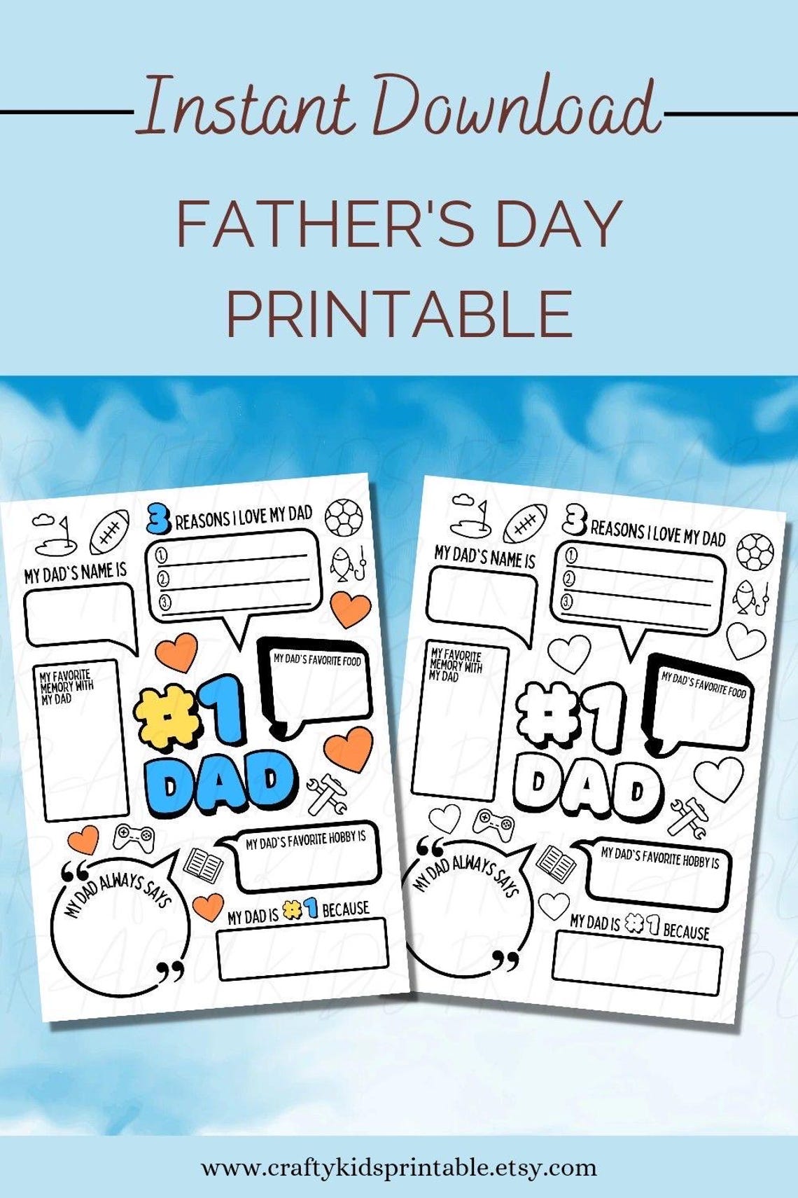 Father's Day Printable, All About My Dad, Fathers Day Gift, Card for ...